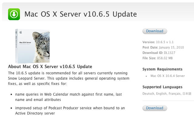 Mac OS X Server 10.6.5 Replaced With 1.1 Version | Cult of Mac