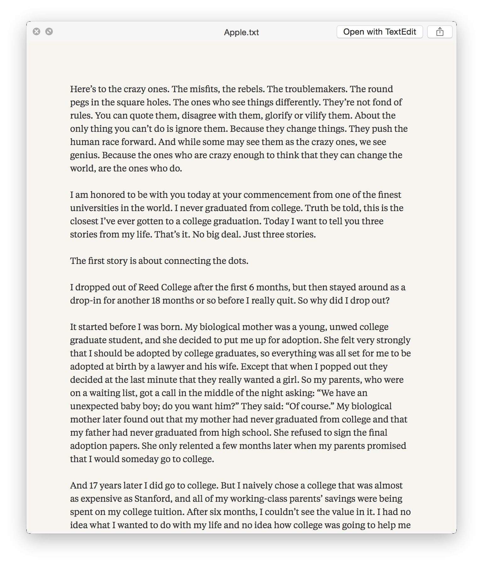 Steve Jobs' commencement speech hidden in Pages for Mac