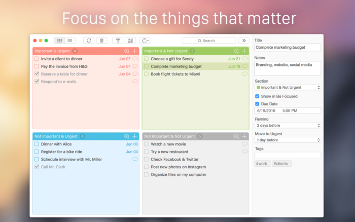 Focus Matrix uses 'Eisenhower method' to keep you on task