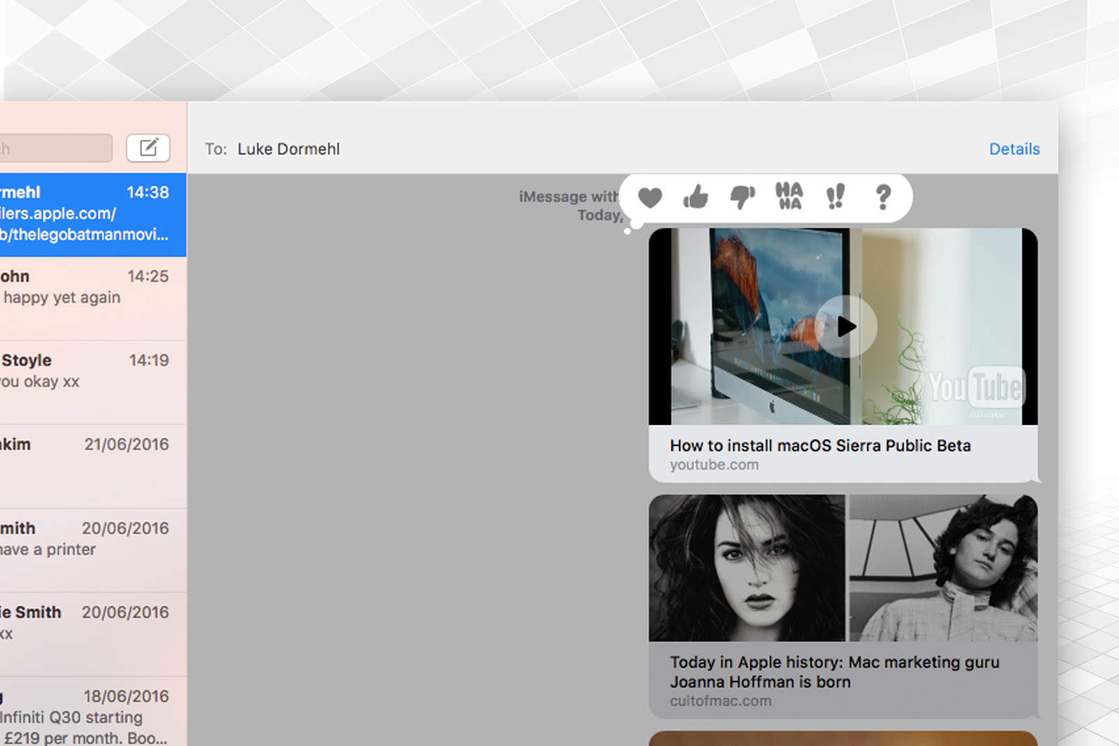 Use Messages to play videos and preview links in MacOS Sierra