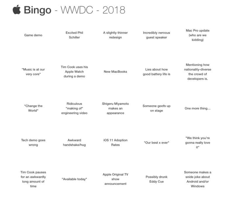 Get ready to win WWDC 2018 with Apple keynote bingo card generator