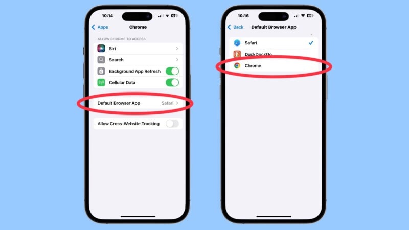 Default iPhone browser: How to switch from Safari to Chrome, etc ...