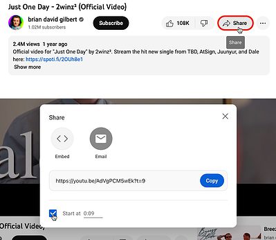 YouTube link with timestamp: How to copy and share